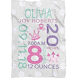 Personalized Baby Blanket with Birth Information for Girls and Boys. Customized Name Blanket from Baby's Name, Date of Birth, Weight, Length... Gift for New Born Baby, New Dad Mom (Girl-Princess)