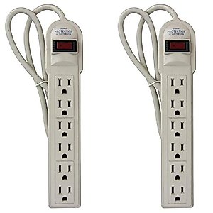 Sunlite 41546-SU 2 Pack Power Strip with Surge Protection, 270 Joules, 6-Outlets, 3-Foot Cord, Plastic, For Home, Office, Dorm Rooms, UL Listed, Ivory Color