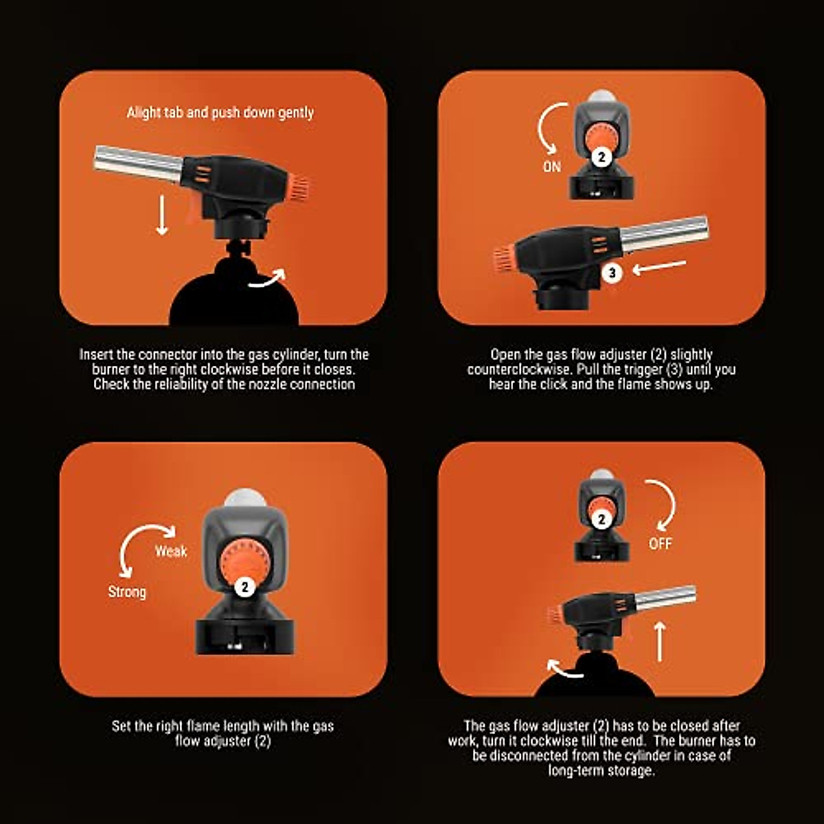 GLOBUS Butane Torch Head Adjustable Flame - Refillable Kitchen Cooking Torch with Safety Lock - Torch for Baking, Creme Brulee, Sous Vide, BBQ, Jewelry, Crafts, Soldering