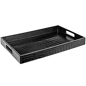 Home Redefined 18”x12” Rectangle Alligator Faux Leather Decorative Serving Tray with Handles, Black