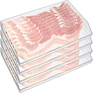 Qunclay 4 Pieces Bacon Saver Plastic Bacon Container Deli Meat Saver Storage Container with Lid for Refrigerator Flat Shallow Food Storage Containers for Refrigerator