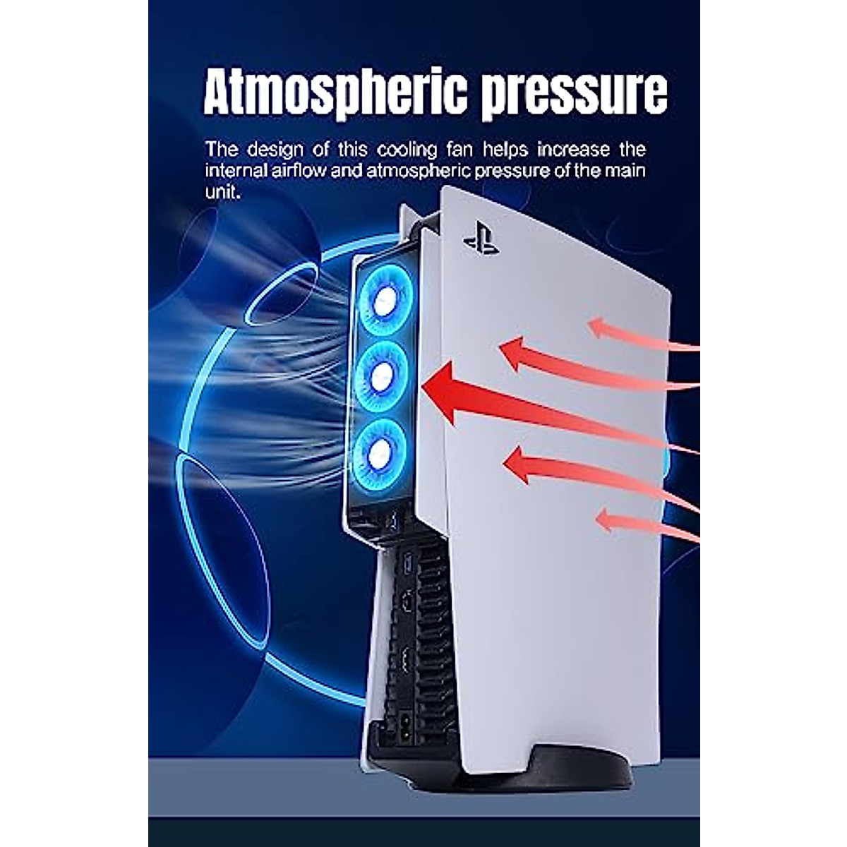 PS5 Cooling Fan, Horizontal PS5 Cooler Fan with LED Light, Comaptible with PS5 Digital Edition or Discs Edition