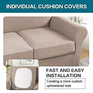 Turquoize 3 Piece Sofa Covers for 2 Cushion Couch Sofa Slipcover Soft Couch Cover for Dogs-Washable Sofa Furniture Covers with 2 Individual Cushion Covers, Thick Jacquard Fabric (Loveseat, Sand)