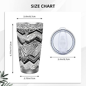 quopvn Black White Tan Zigzag Print 20oz Car Cup Ps Material Lid, Perfect For Hot & Cold Drinks