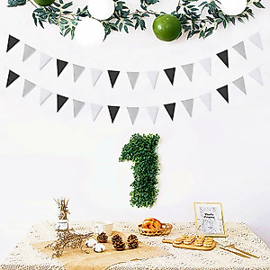 Black White Silver Pennant Banner,2 Pack Glitter Sprinkles Paper Triangle Flags, Birthday Graduation 2023 Fathers Day Wedding Baby Shower Party Decorations Bunting Lasting Surprise