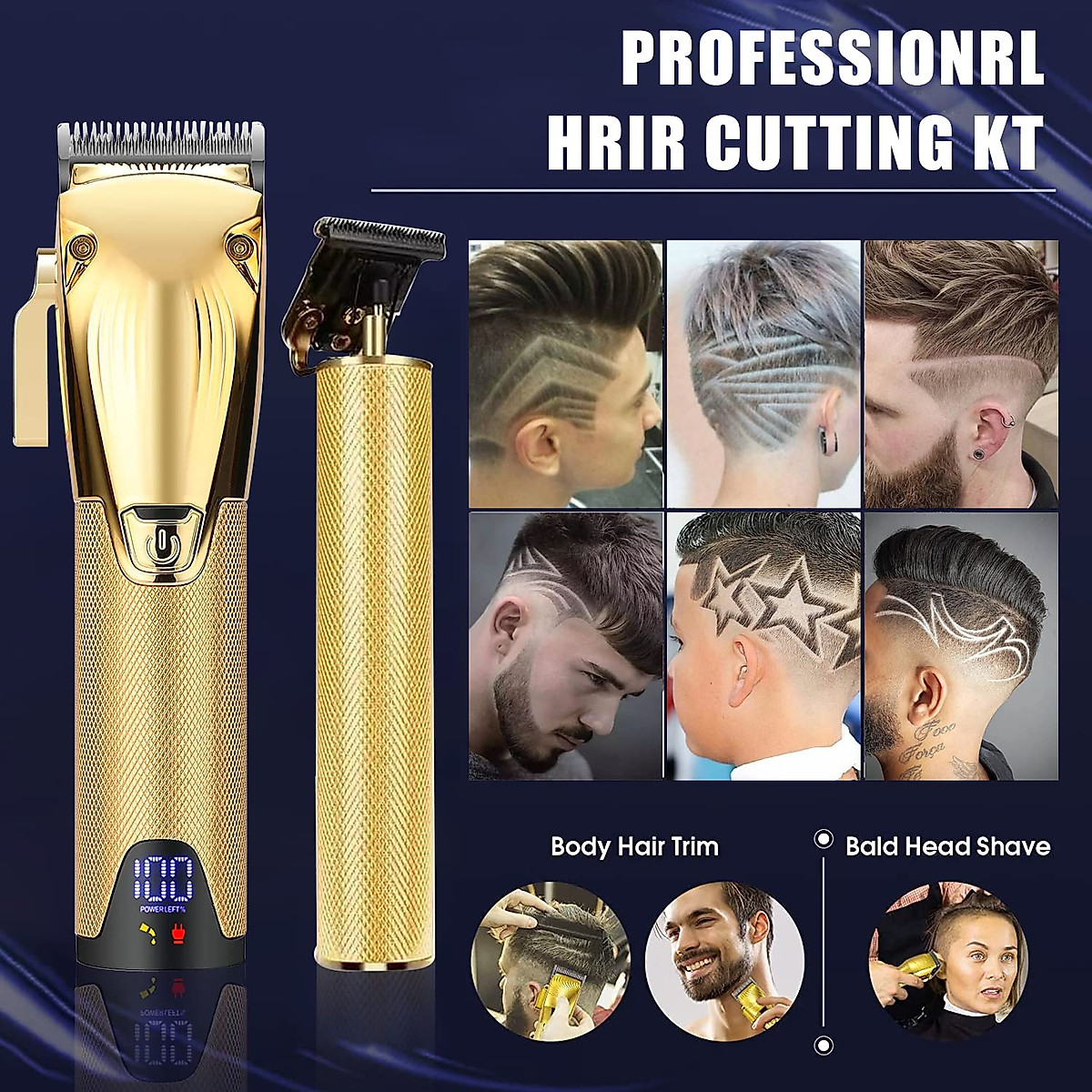 COSYONALL Hair Clippers Men, Beard Trimmer Professional Cordless Stainless Steel Electric Shaver 6000RPM with LED Display and 2500mAh/1200mAh Rechargeable Battery Ceramic Blade for Adult Child