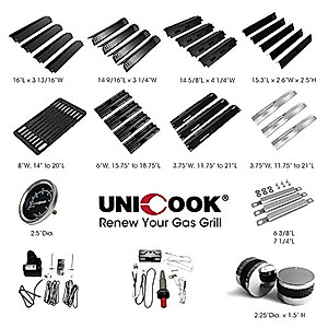 Unicook Porcelain Grill Heat Plate 14.56" L, Gas Grill Replacement Parts, 4 Pack Grill Heat Shield Tents, Grill Burner Cover, Flavorizer Bars, Flame Tamer for BBQ Gas Grill
