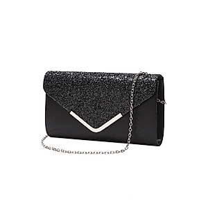 LAM GALLERY Sparkling Evening Clutch Handbag Bling Wedding Bride Purse Glitter Chain Shoulder Crossbody Bag - Black