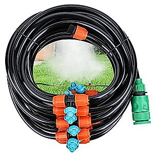 Yulaiyoen Drip Irrigation Kit Misting System, 32.8FT (10M) 3/8 inch Blank Distribution Tubing with 10 Nozzles and 1 Universal Adapter, DIY Patio Misting Cooling Kit