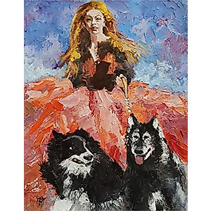 Two Boys and a Girl, Dog Walker by Internationally Renowned Painter Yary Dluhos