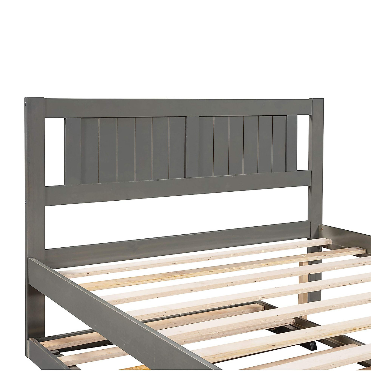 Harper & Bright Designs Full Size Platform Bed with Adjustable Trundle, Wooden Full Bed Frame with Headboard, No Box Spring Needed (Gray)