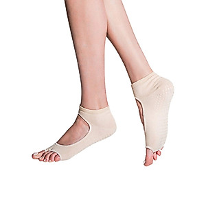 Tucketts Allegro Toeless Non-Slip Grip Socks - Anti Skid Yoga, Barre, Pilates, Home & Leisure, Pedicure - S/M - 1 pair Nude 5