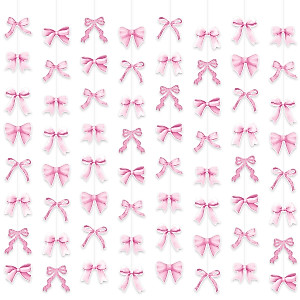 Pink Bow Party Hanging Garland Decorations, Coquette Birthday Decorations, Pink Bow Decorations for Baby Shower Bridal Bachelorette Wedding Party Decor