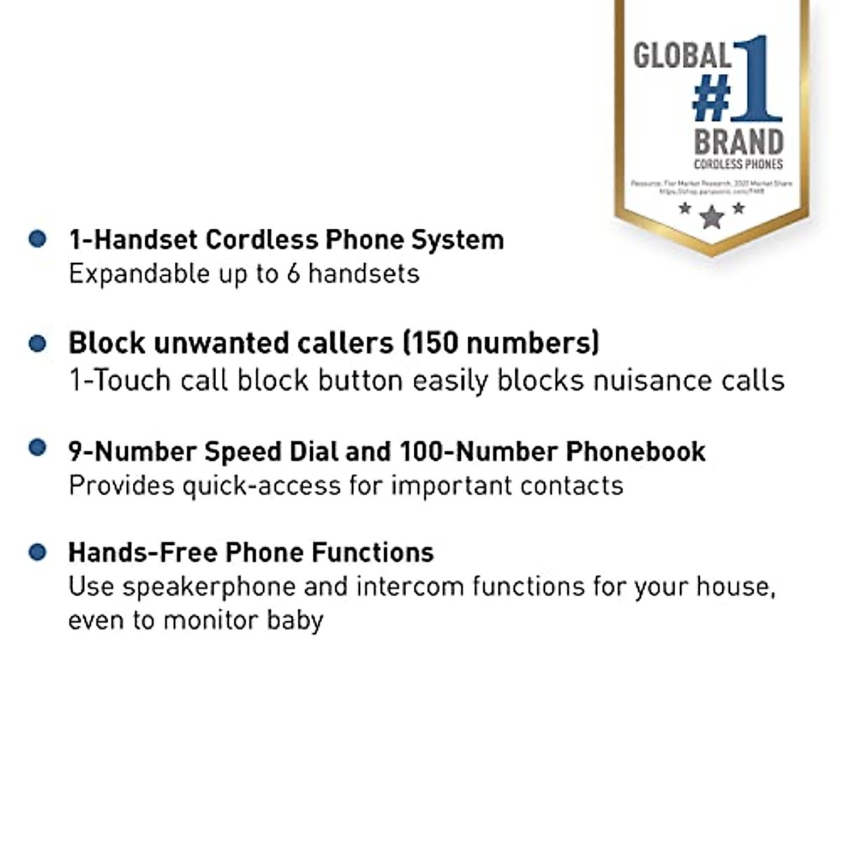Panasonic Cordless Phone System, Expandable Home Phone with Call Blocking, Bilingual Caller ID and High-Contrast Display, 1 Handset - KX-TGD610B (Black)