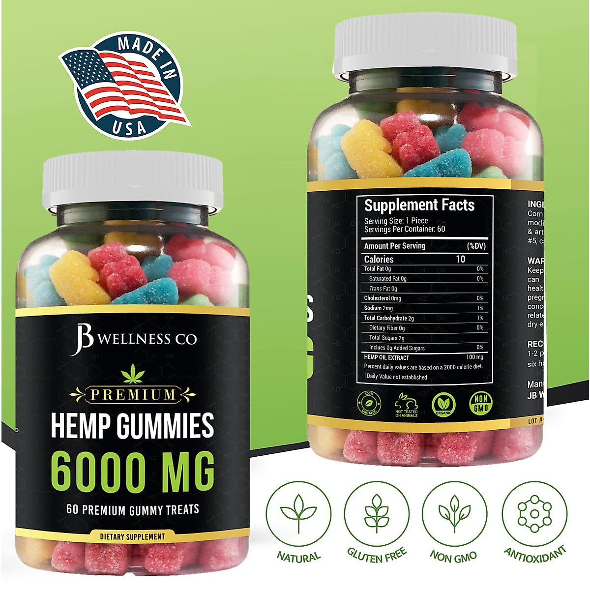 [2-PACK] Hemp Gummies Premium – 6000 MG – Great for Peace & Relaxation - Calming Gummies – Vitamins & Omega 3,6,9 – Made in The USA [2-PACK]