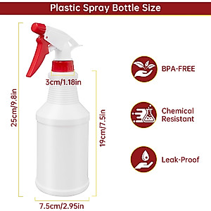 Komphy 12 Pack Plastic Spray Bottles, 16 oz Refillable Empty Spray Bottle, Leakproof Adjustable Nozzle Stream Mist Sprayer Bottle for Cleaning Solutions, Gardening, Hair, Plant(Red White)