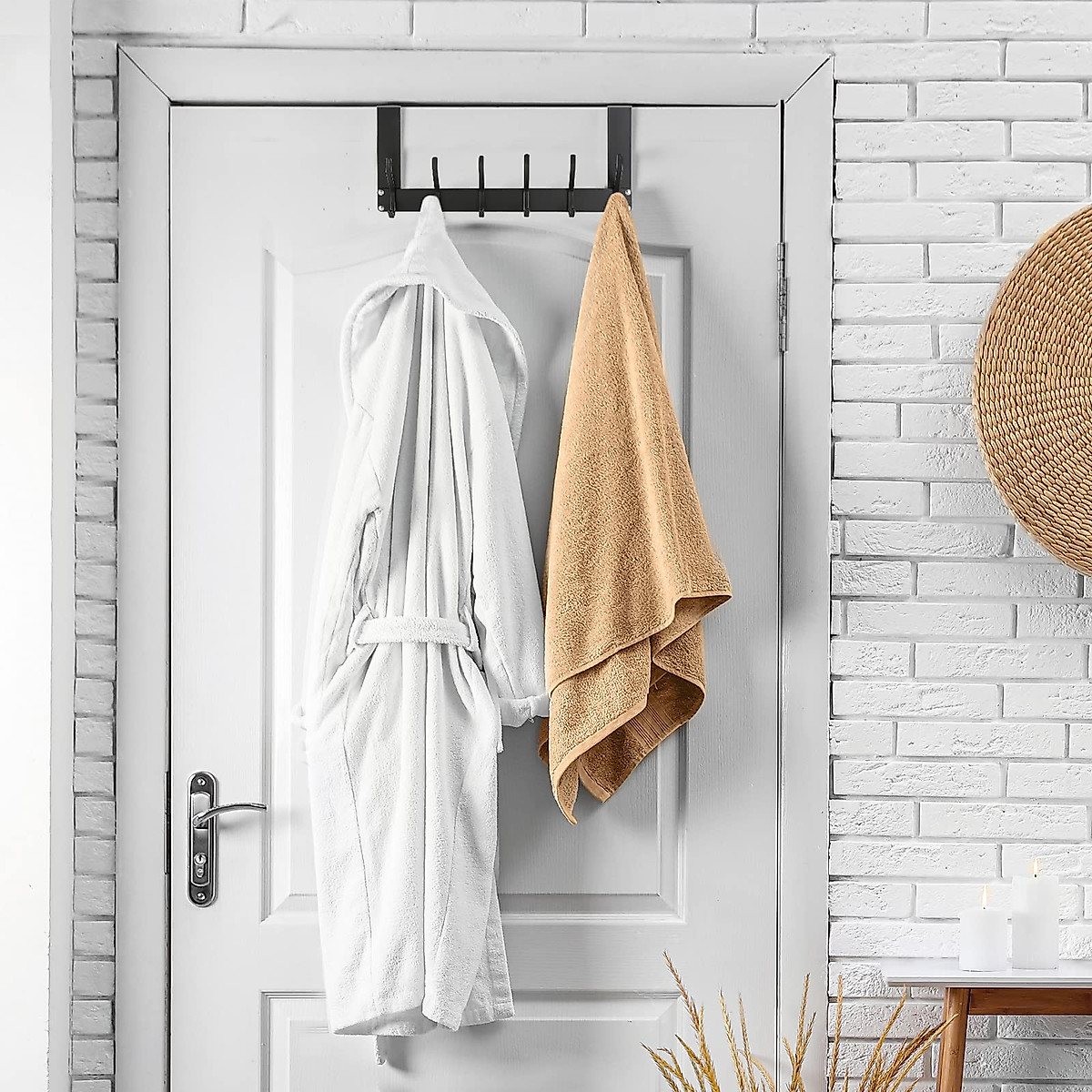 Uross Foldable Over The Door Hooks, Heavy Duty Over Door Hanger, Behind The Door Hook Rack for Hanging Jackets Coats Hoodies Towels Scarfs Clothes Hats Handbags Backpacks -Black