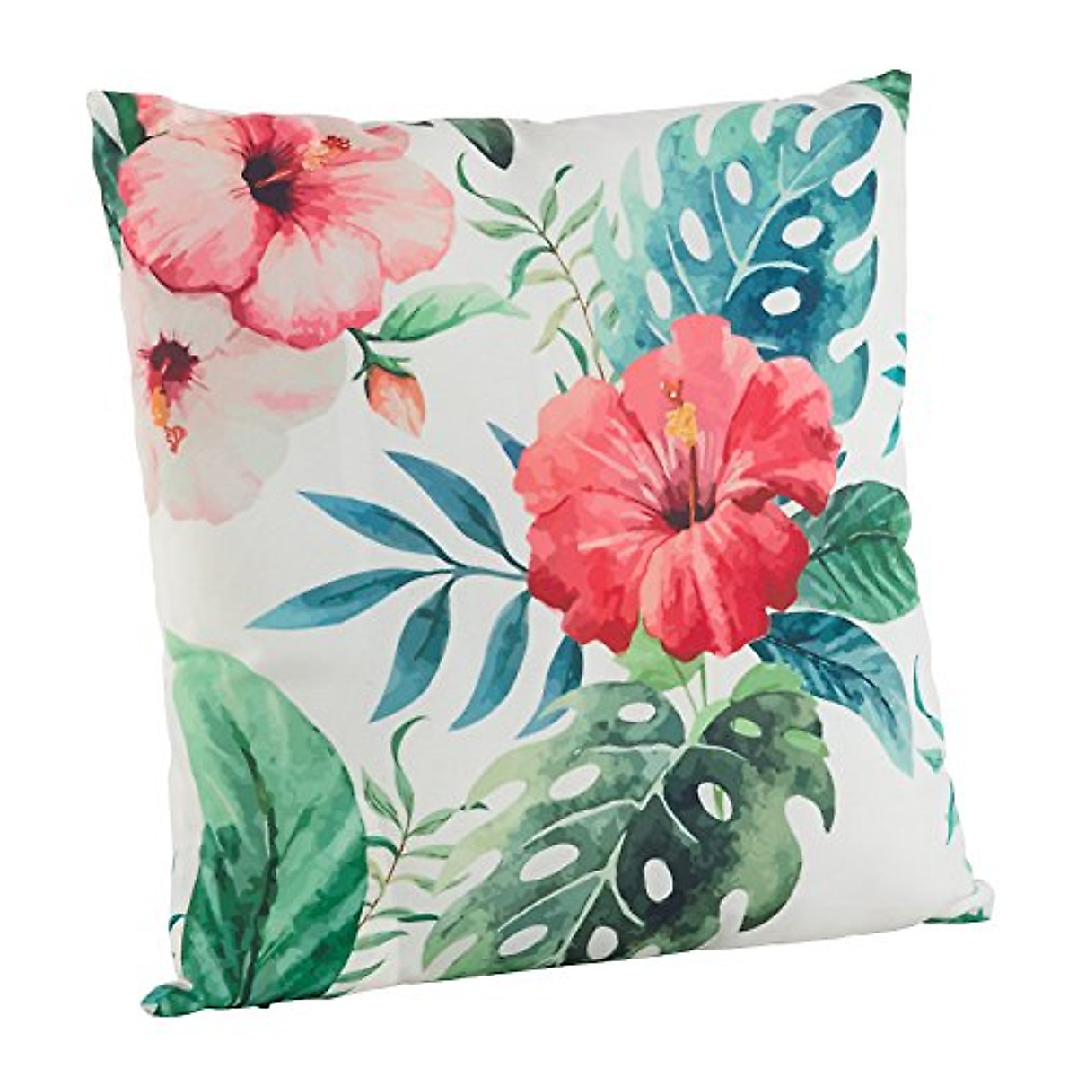 SARO LIFESTYLE 1458.M18S Indoor/Outdoor Hibiscus Floral Print Poly Filled Throw Pillow, Multi, 18"
