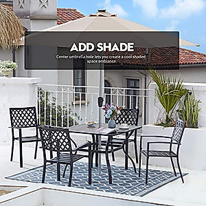 VICLLAX Square Patio Dining Table for 4, Outdoor Dining Table with Umbrella Hole, Outdoor Patio Table with Wood Grain Tabletop for Garden (Walnut)