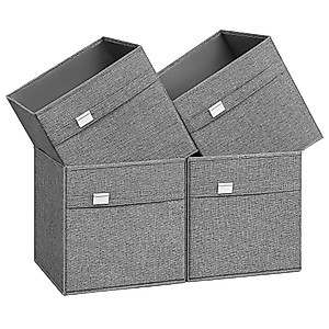 SONGMICS Storage Cubes, Set of 4 Cube Storage Bins, 13 x 13 x 13 Inches, 2 Handles, Oxford Fabric and Linen-Look Fabric, Easy to Clean, Foldable, Metal Label Holders, Dove Gray UROB233G04
