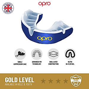 OPRO Gold Level Mouth Guard with Enhanced Breathability and Superior Comfort for Football, Rugby, Hockey, MMA, and Boxing - Dual Layer Protection Mouthpiece with Case, (Kid, Red/Pearl)