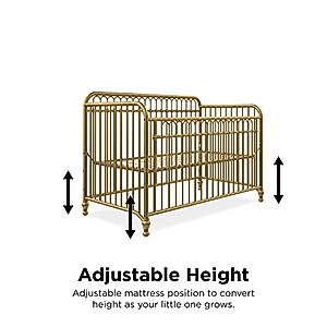 Little Seeds Raven 3-in-1 Convertible Metal Crib, JMPA Certified, Gold