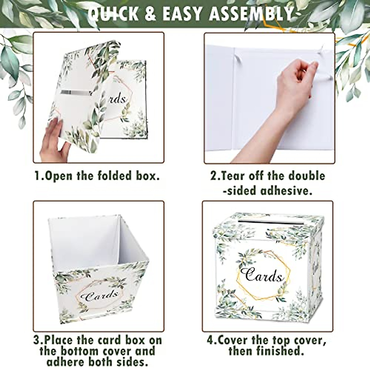 SietDESEO Greenery Card Box 10x10x10 Inch Floral Money Card Box Wedding Gift Card Holder Box Card Box Holder for Wedding Reception Baby Shower Birthday Party Supplies Raffle Box