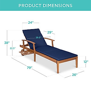 Best Choice Products 79x26in Acacia Wood Chaise Lounge Chair Recliner, Outdoor Furniture for Patio, Poolside w/Slide-Out Side Table, Foam-Padded Cushion, Adjustable Backrest, Wheels - Navy Blue