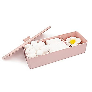 Ezebesta 3 Divider Organizer for Cotton Swab Ball Qtip Cotton Pads Holder Plastic Container Dispenser Box with Lid for Bathroom Storage ( Pink )