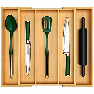 ROYAL CRAFT WOOD Luxury Bamboo Kitchen Drawer Organizer - Expandable Utensil Organizer for Drawer - Utensil and Silverware Holder and Cutlery Tray (Natural, 19.6"x17")