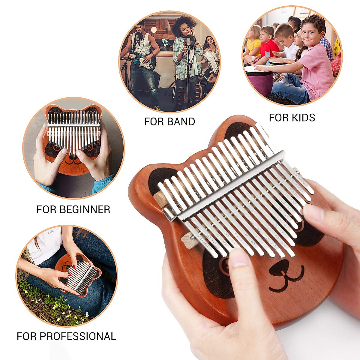 JeuRon 17 Keys Mahogany Kalimba Thumb Piano Finger Instrument With Portable Case Turning Hammer Study Instruction,Gift for Kids Adult Beginners and Professionals (OWL)