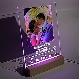 Tina&Co Personalized Acrylic Song Plaque Custom Photo Album Cover Scannable Spotify Code Led Night Light Lamp for Music Lover Boy Friend Girl Friend