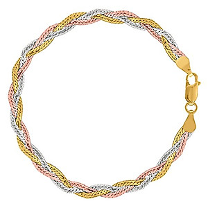 Jewelry Affairs Tricolor Braided Snake Chain Anklet In Sterling Silver, 10"