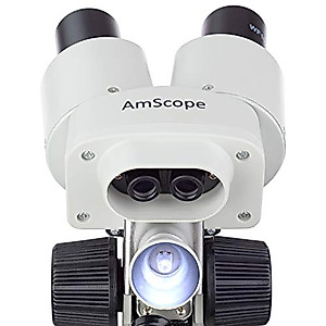 AMSCOPE-Kids SE100Z-LED Portable Binocular Stereo Microscope, WF10X and WF20x Eyepieces, 20X and 40X Magnification, 2X Objective, LED Light Source, Reversible Black/White Stage Plate, Battery-Powered