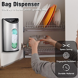 Lallisa 2 Pack Grocery Bag Holder Plastic Bag Dispenser Wall Mount Storage Stainless Steel Bag Storage for Plastic Bags with Extra Wide Easy Access Openings(Arc Shaped)