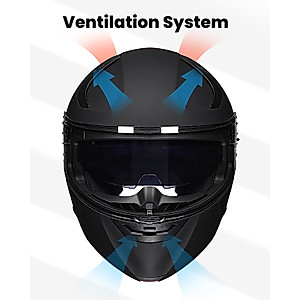 ILM Adult Motorcycle Helmet Dual Visor Flip up Modular Full Face Helmet DOT Model WS206(Matte Black,Medium)