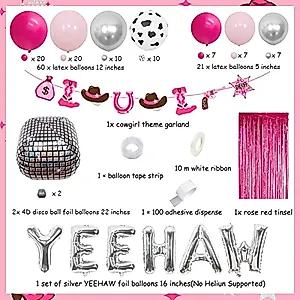 Western Cowgirl Party Decorations YEEHAW Bachelorette Balloon Garland Kit Nashville Bachelorette Party Supplies Disco Cowgirl Banner Rose Red Tinsel Disco Balloon for Women