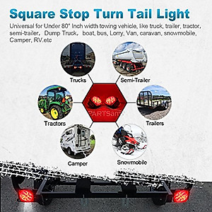 Partsam 12V Submersible Square Led Trailer Light,Red White LED Stop Turn Tail License Brake Running Light Lamp for Trailers Under 80" Boat Trailer Truck Marine Camper RV Snowmobile,IP68,DOT Compliant