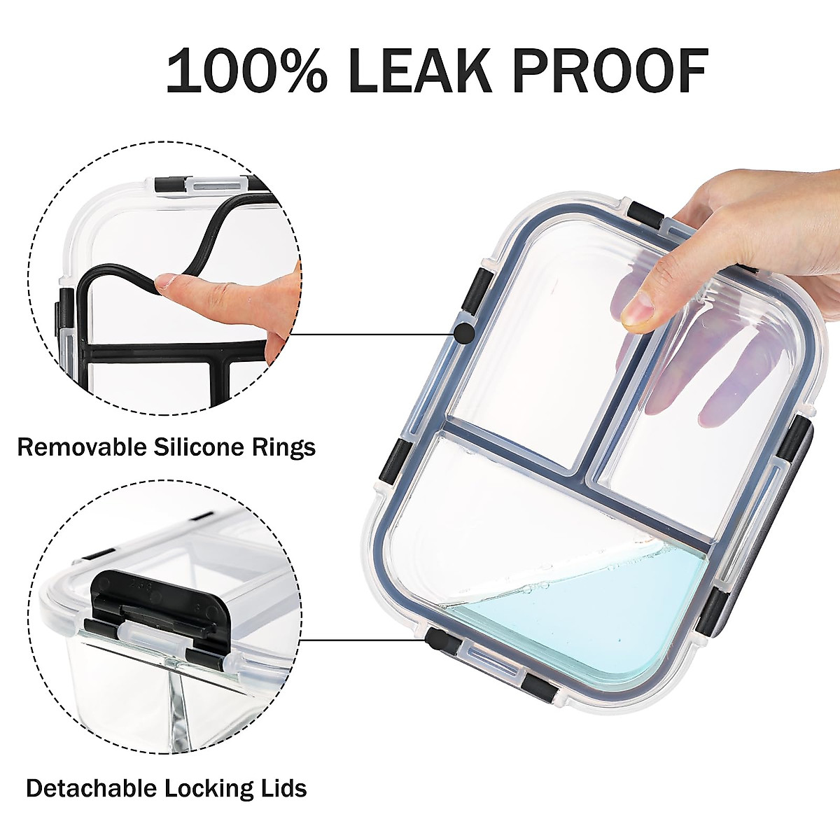 Moretoes 26Pcs (8 Food Storage Containers, 8 Lids and 10 Silicone Food Trays) Meal Prep Containers Glass Food Storage Containers with Lids, Leak-proof Sealed Storage Containers for Lunch Microwave