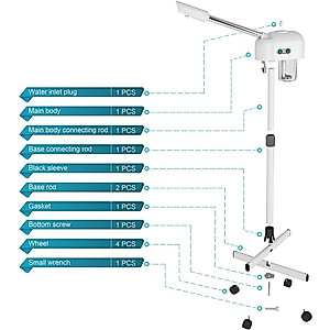 HiBeauty PRO Professional Facial Steamer, Hot Mist, Ozone Humidifier, Can Use at Home and Beauty Salon, Extract Blackheads, Rejuvenate and Hydrate Your Face Skin for Youthful Complexion (Button)