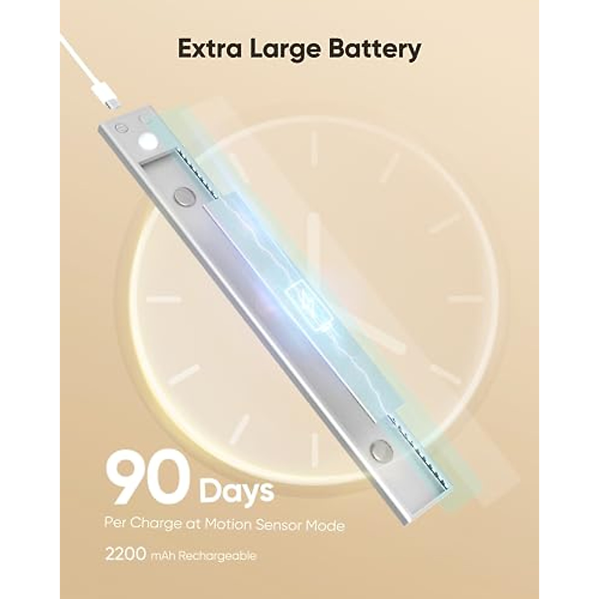 ULG Motion Sensor Under Cabinet Lights 12'' USB-C Rechargeable Closet Lights 47 LED Under Cabinet Lighting Wireless 6000K Dimmable Under Counter Lights for Kitchen, Hallway, Stairway - 2/Pack