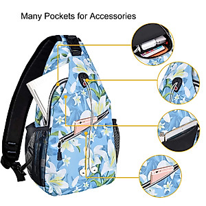 MOSISO Sling Backpack, Multipurpose Travel Hiking Daypack Rope Crossbody Shoulder Bag, Hedychium