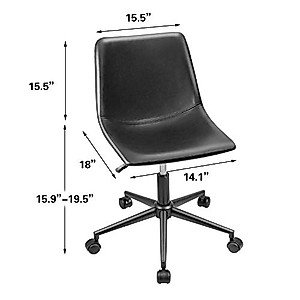 Furmax Mid Back Task Chair PU Leather Adjustable Swivel Office Chair Bucket Seat Armless Computer Chair Modern Low Back Desk Conference Chair (Black)