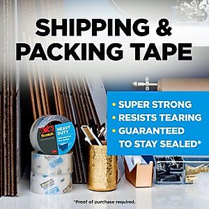 Scotch Heavy Duty Shipping Packaging Tape, 1.88" x 54.6 yd, 3" Core, Clear, Great for Packing, Shipping & Moving, 1 Roll (3850)