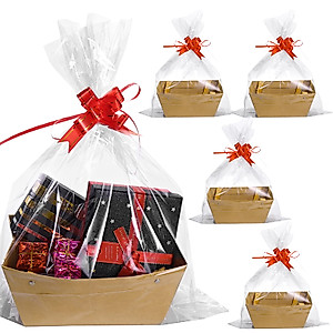 Aoibrloy Basket for Gifts Empty, Kraft Basket With Handles Gift Basket Kit With 5 Empty Gift Baskets, 5 Bags and 5 Bows, Gift Packages for Valentine's Day, Wedding, Birthday Party Gift Wrapping