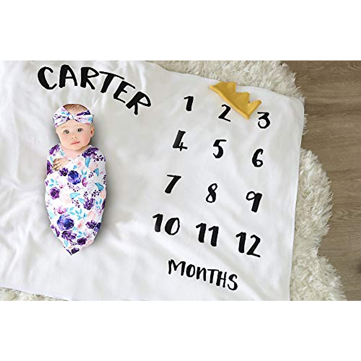 Newborn Receiving Blanket Girl, Stretchy Baby Swaddle Blankets Headband Hat Set, New Born Hospital Outfit Infant Shower Gift, 0-3 Months, Purple Floral