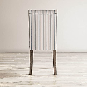 Jofran Eastern Tides Upholstered Parsons Dining Chair, Off-White with Blue Stripes