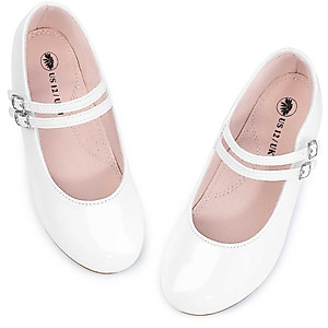 shoeslocker Girls Dress Shoes Mary Jane Flat Shoes for Girl Ballerina Flats for Party Wedding White Size 2