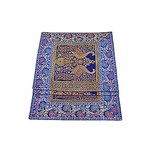 Ethnic Bohemian Table Runner for Dining Table and Bed Decorative Purpose in Banaras Silk Brocade with Royal Motifs for Gifts Table Linen (Blue,60x16 Inch)