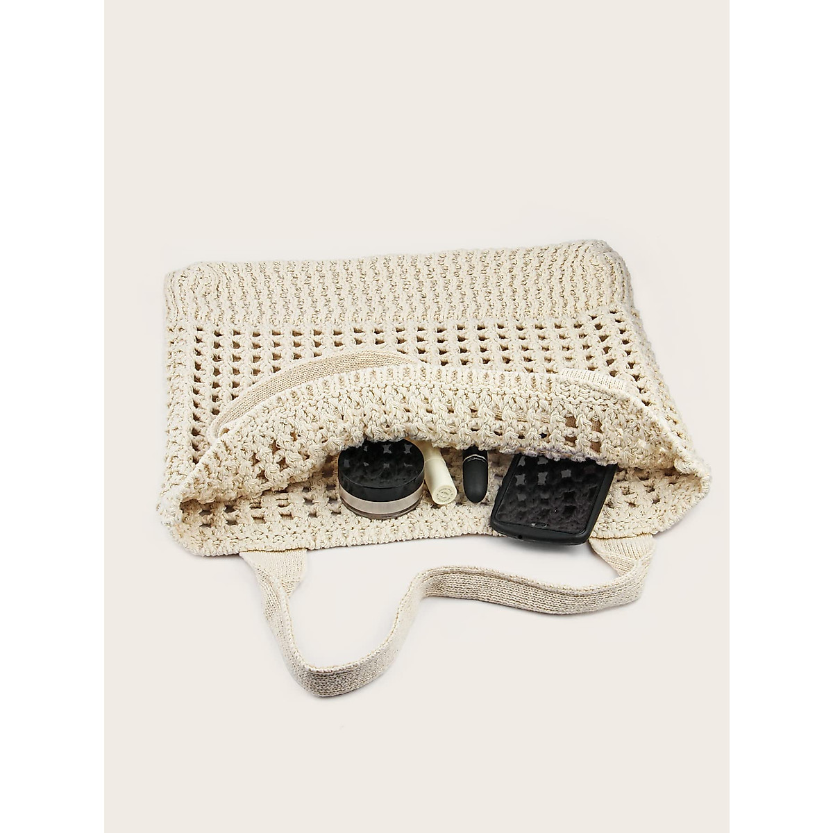 ENBEI Womens Large Beach Tote Bags Shoulder Handbags knit bag Tote bag aesthetic for Beach Crocheted tote cute Tote bags (white)